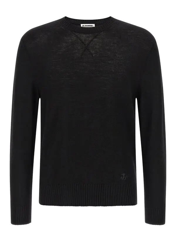 JIL SANDER Logo Embroidery Virgin Wool Sweater - Black