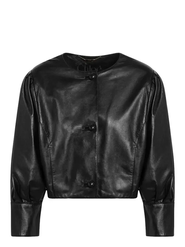 Chloé Cropped Leather Jacket - Black