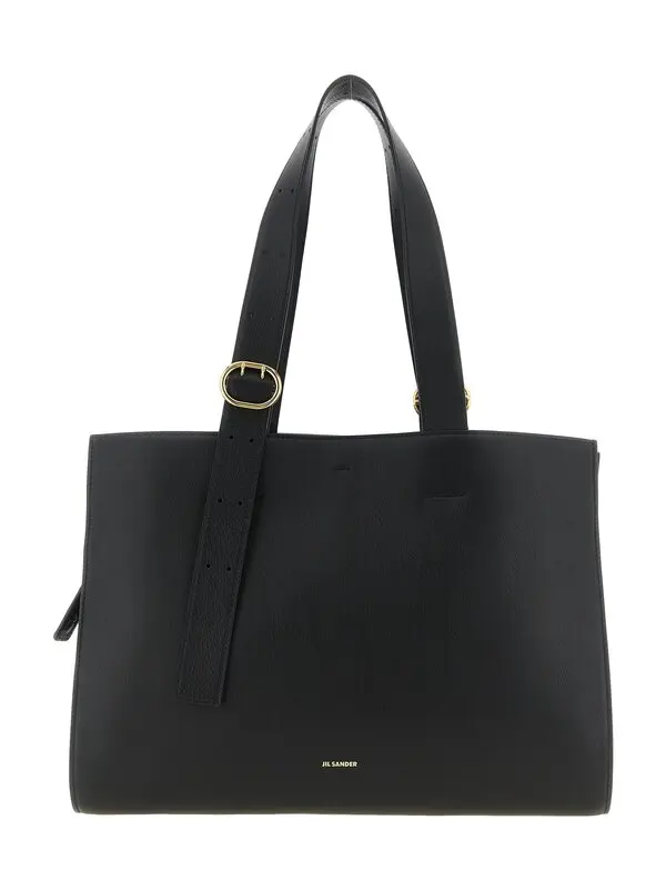 JIL SANDER Cannolo Leather Shopping Bag - Black