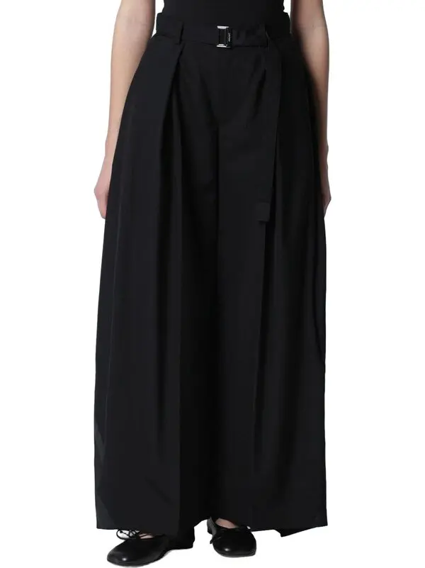 Sacai Wide Leg Wool Blend Trousers - Black