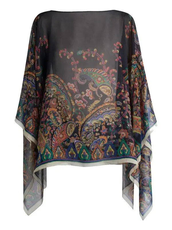 Etro Paisley Print Silk Poncho Top - Multicolour