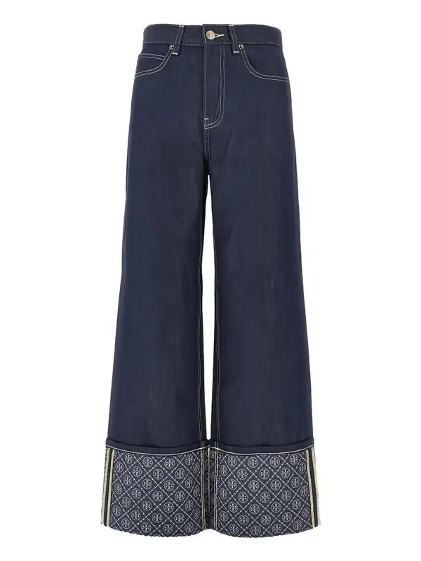 Tory Burch Contrast Cuff Straight Leg Jeans - Blue