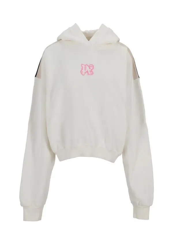 Palm Angels Classic Logo Neon Cropped Hoody - Off White - Pink