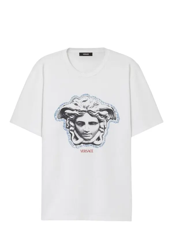 Versace Cotton T Shirt With Logo Print - White
