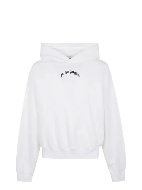 Palm Angels Back Curved Logo Loose Hoody - Off White - Black