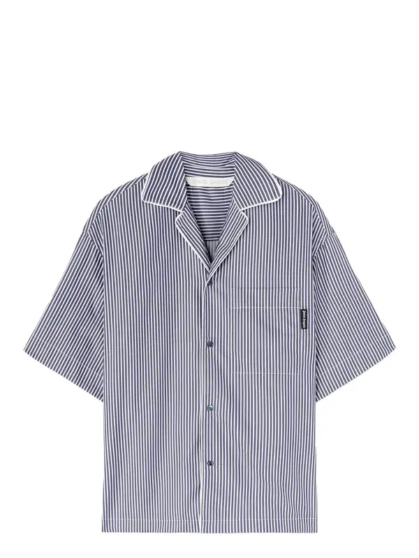 Palm Angels Curved Logo Print Striped Shirt - Navy Blue - Off White