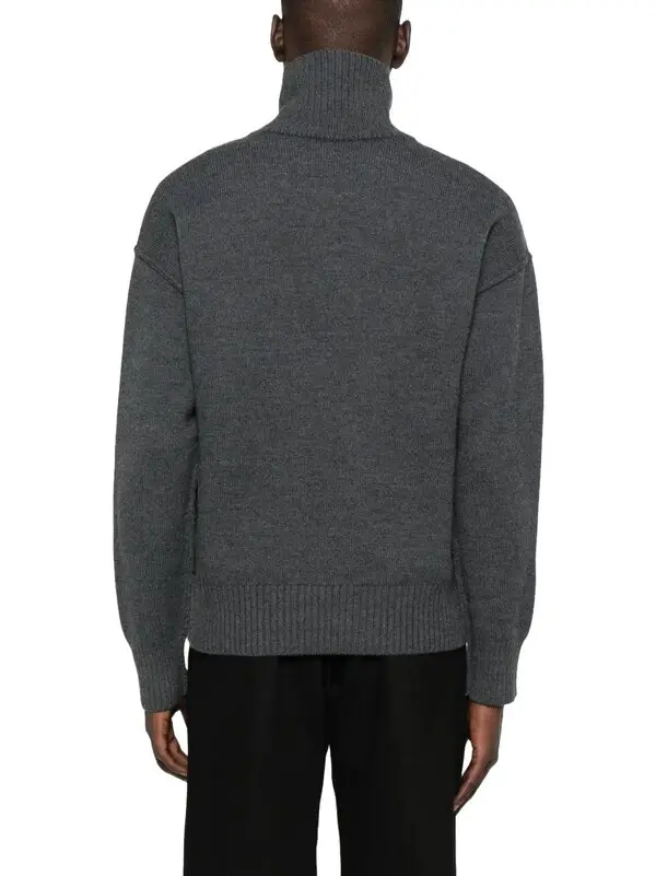 Ami Turtleneck Sweater With Heart Logo - Gris Chine/noir