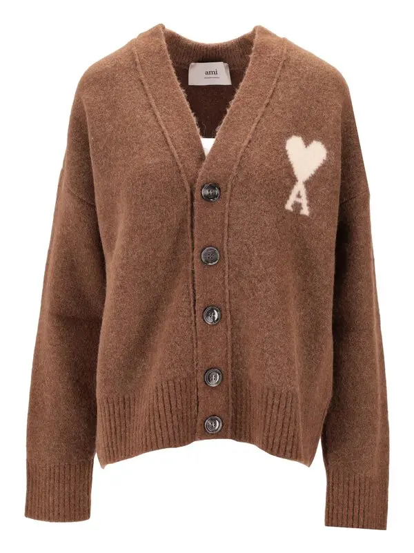 Ami Cardigan De Coeur - Noisette/ecru