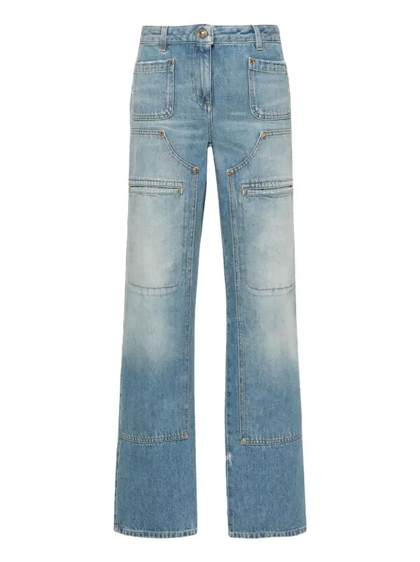 Palm Angels Mid-rise Straight Jeans With Knee Panel - Light Blue Light Blue