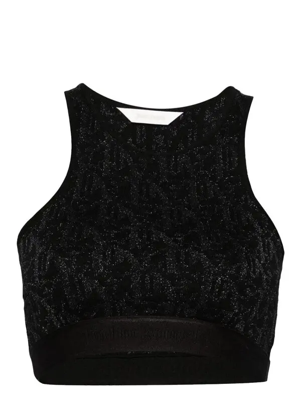 Palm Angels Monogram Jacquard Crop Top - Black Black