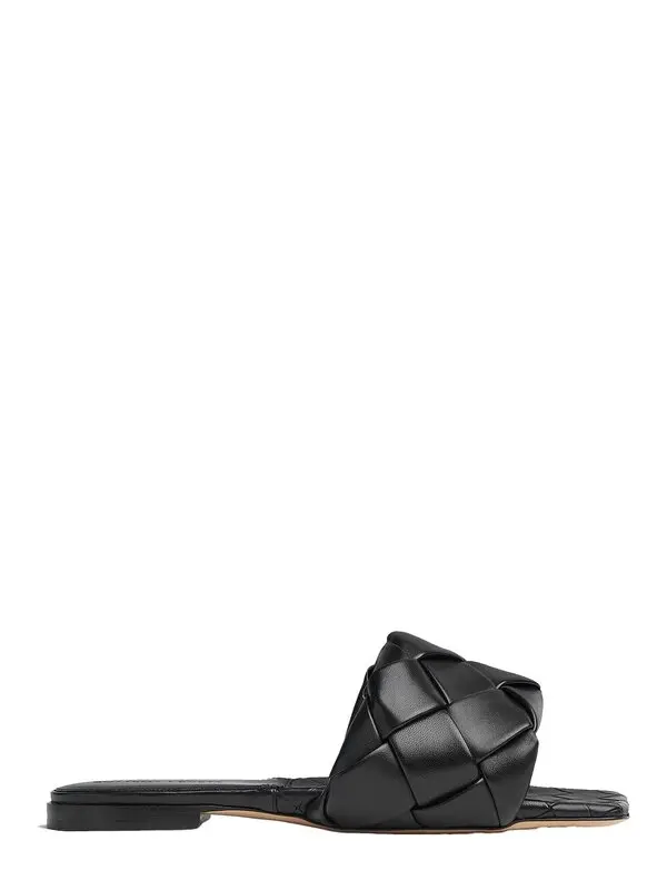 Bottega Veneta Intrecciato Leather Flat Sandals - Black