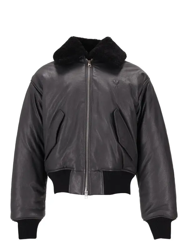 Ami Zipped Leather Jacket - Anthracite