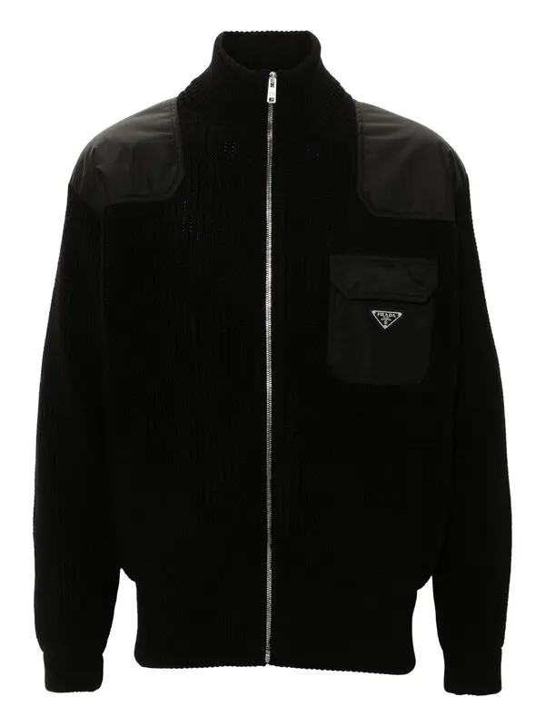 Prada Re-nylon Panelling Cardigan - Nero