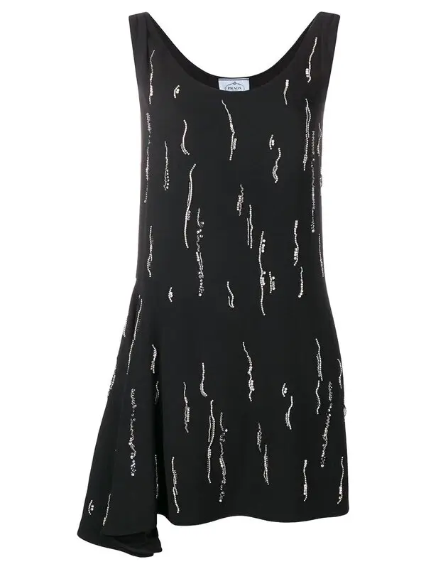 Prada Sablè Satin Embellished Dress - Black