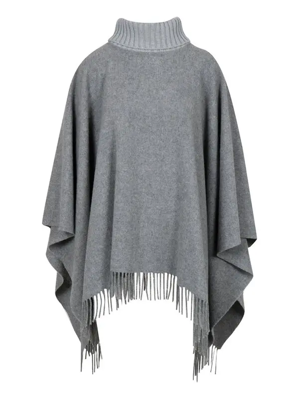 GRAN SASSO Sleeveless Cape With Fringed Hem - Grey