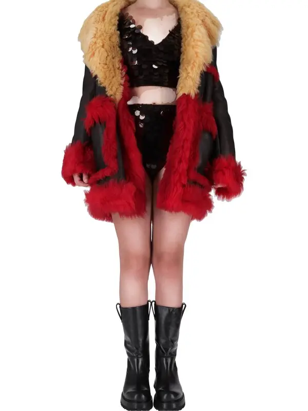 Prada Fur Trimmed Coat - Nero+rosso+soleil