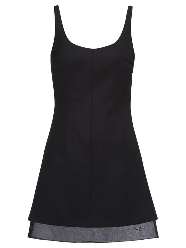 Prada Wool Dress With Enamel Triangle Logo - Nero