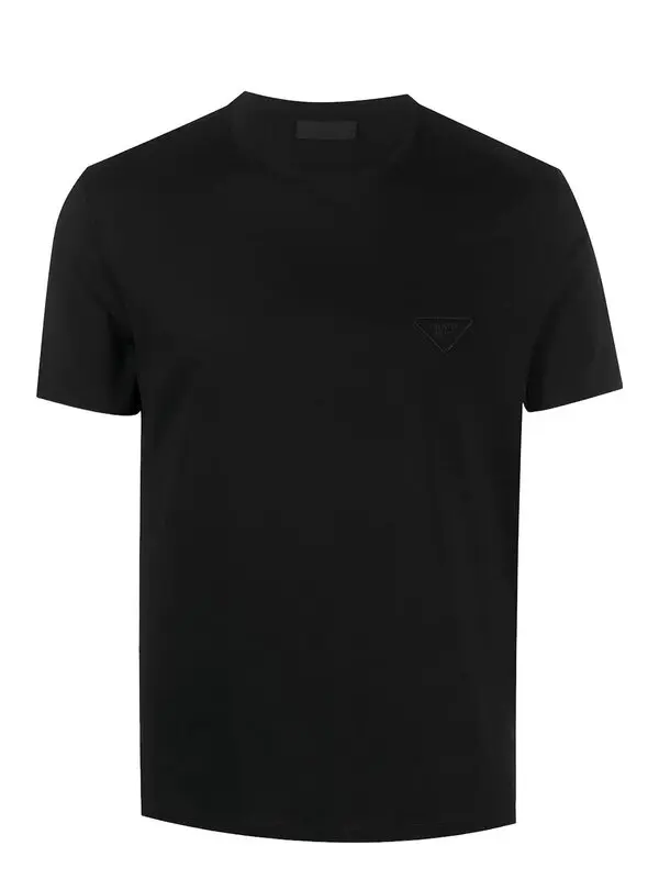 Prada Logo Embroidered Cotton T Shirt - Nero