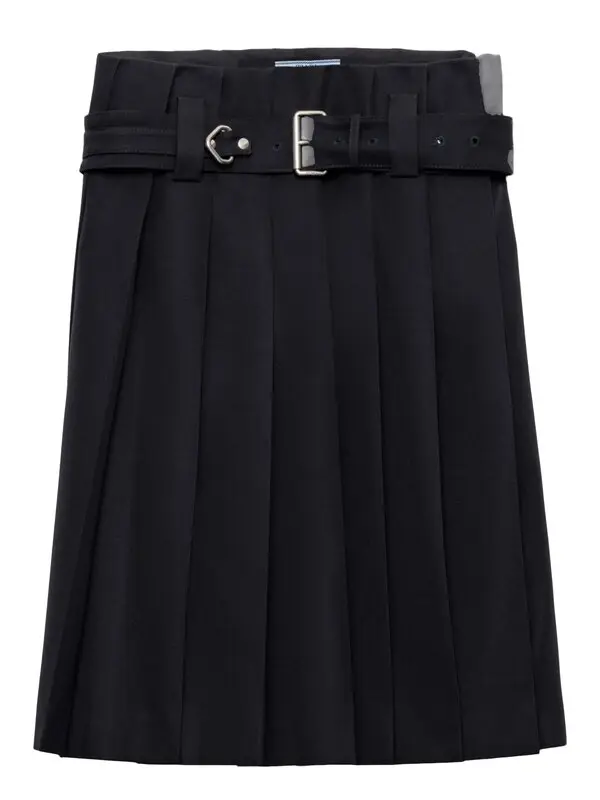 Prada Belted Pleated Mid-length Skirt - Bleu