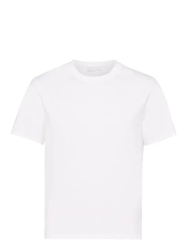 Prada Logo Embroidered Cotton T Shirt - Bianco