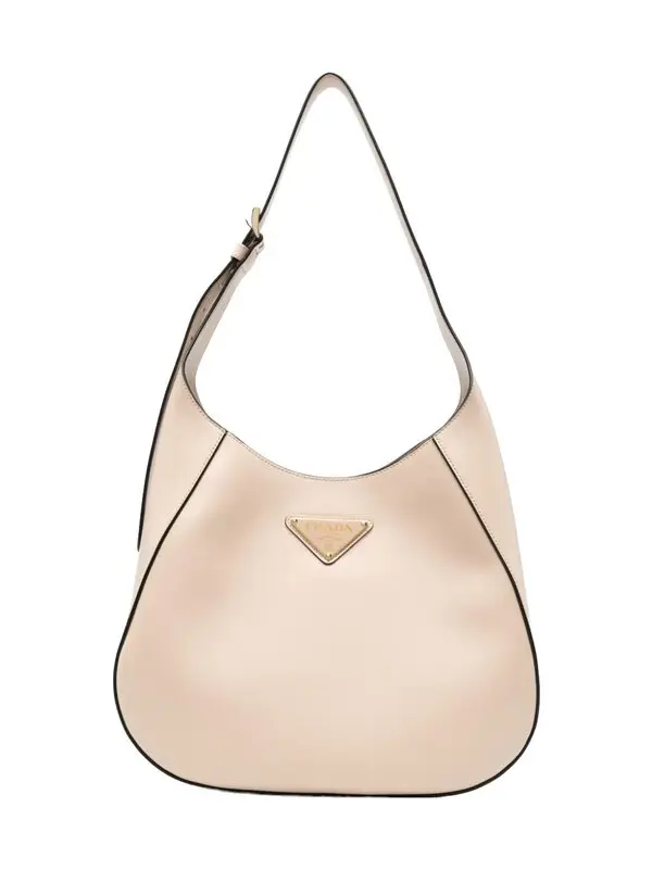 Prada Leather Shoulder Bag With Triangle Logo - White