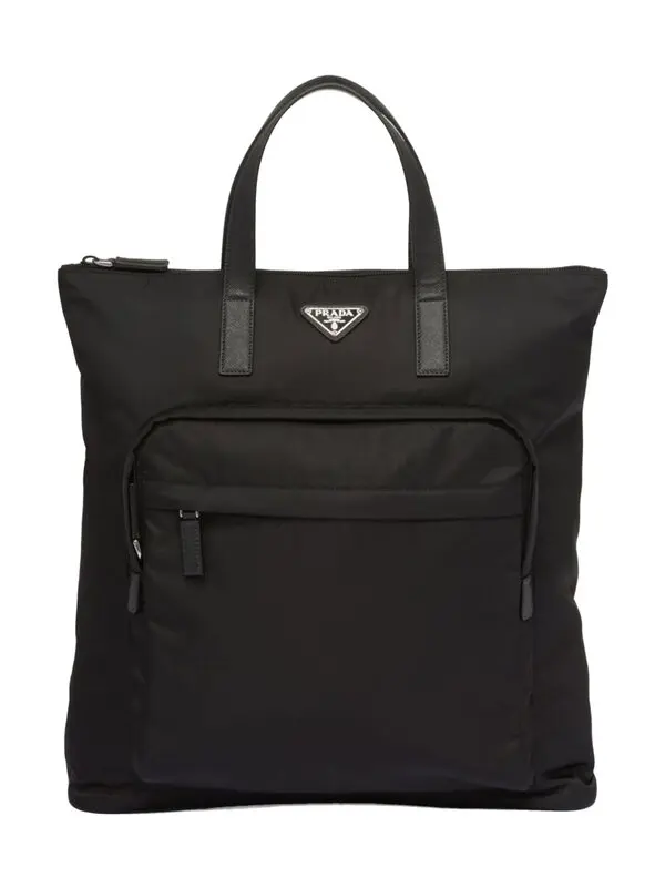 Prada Re-nylon And Saffiano Leather Tote Bag - Nero