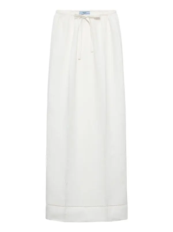 Prada Logo Embroidered Linen Skirt - Avorio