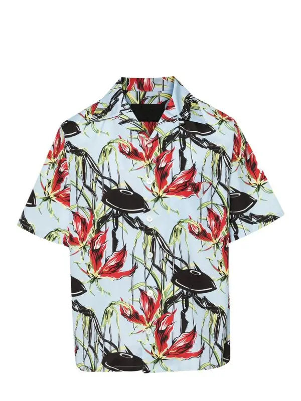 Prada Floral Print Cotton Shirt - Cielo+rosso