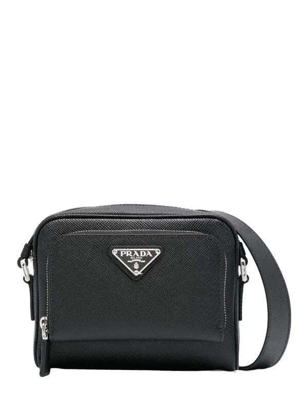 Prada Enamel Logo Messenger Bag - Nero