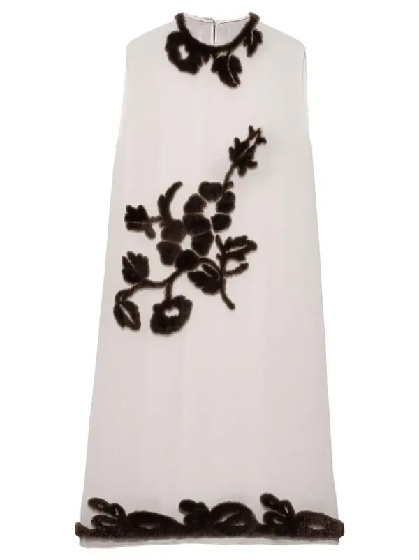 Prada Embroidered Georgette Slip Dress - Cacao