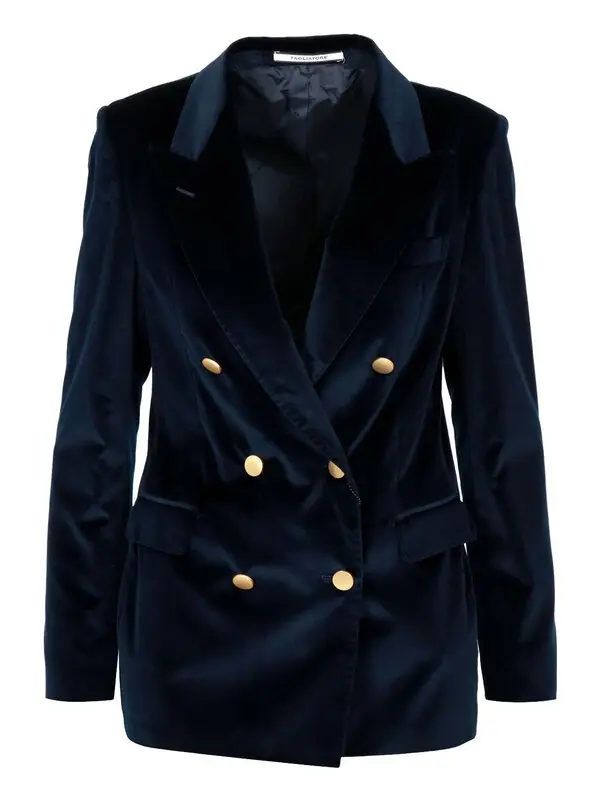 Tagliatore Tailored Double-breasted Velvet Blazer - Blue