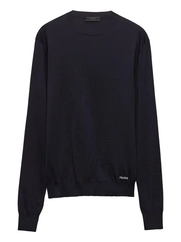 Prada Crew Neck Silk Jumper - Bleu