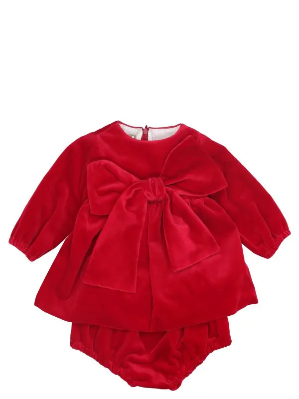 LA STUPENDERIA Velvet A-line Dress With Bow - Red