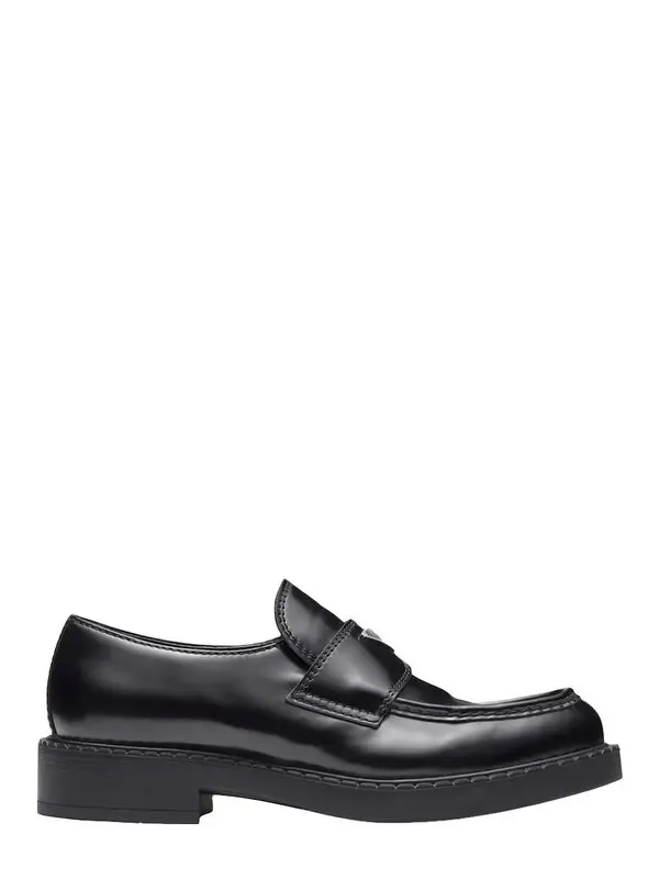 Prada Chocolate Brushed Leather Loafers - Nero