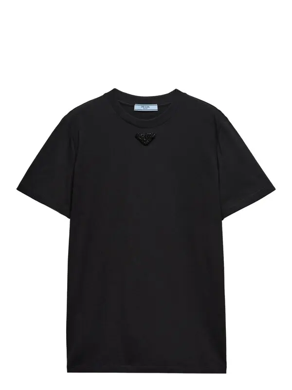 Prada Embroidered Triangle Jersey T-shirt - Nero
