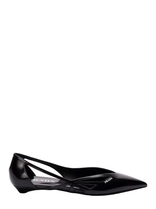 Prada 15mm Cut-out Leather Ballerina Shoes - Nero