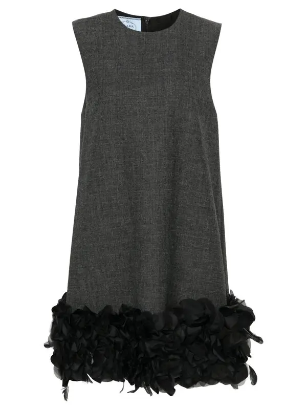 Prada Feather Trim Mini Dress - Antracite