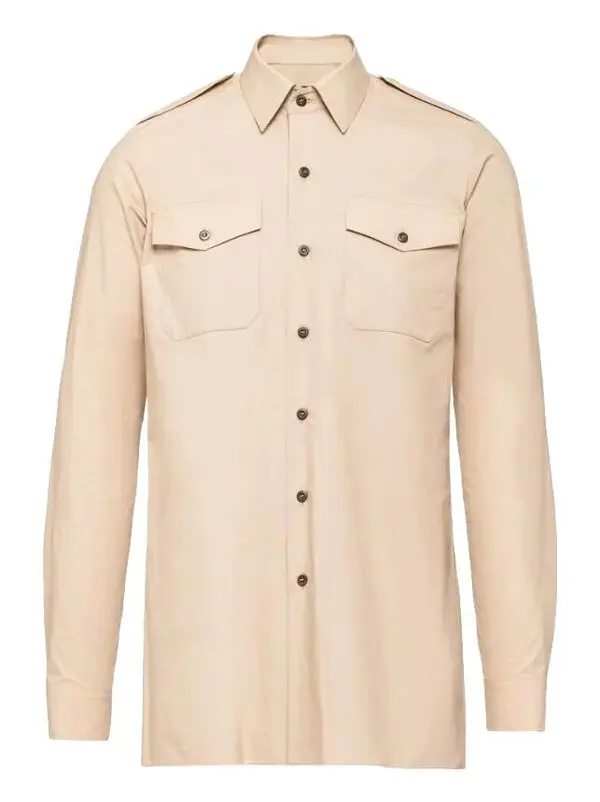 Prada Triangle Logo Cotton Shirt - Beige