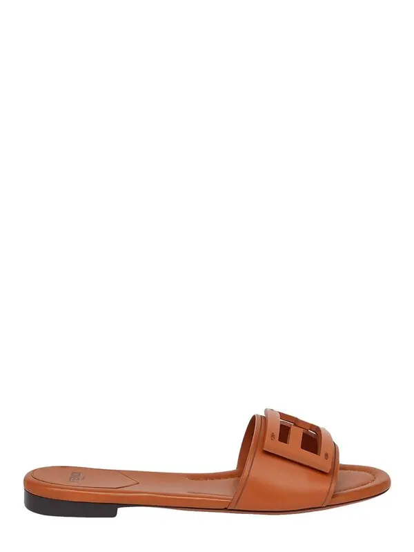 Fendi Baguette Leather Slides - Leather Brown