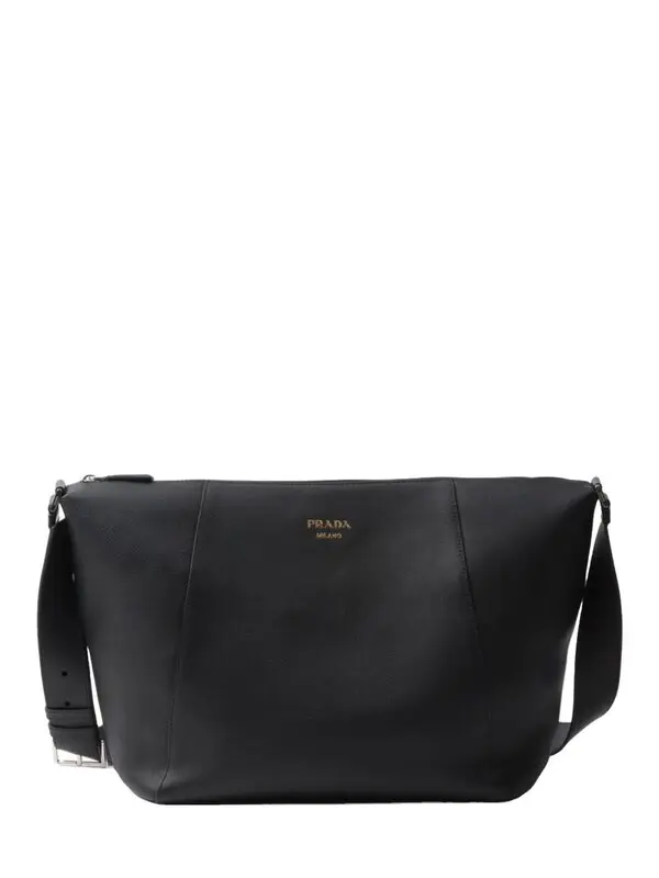 Prada Leather Shoulder Bag With Logo Stamp - Nero
