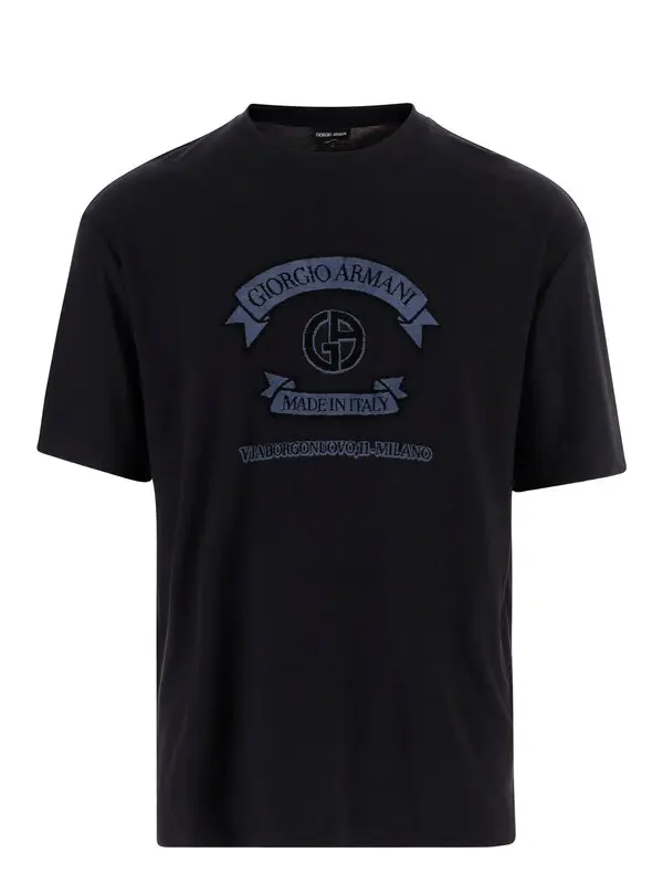 Giorgio Armani Viscose T Shirt With Logo Print - Blue