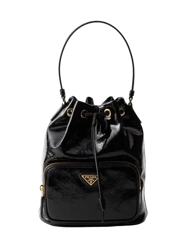 Prada Duet Patent Leather Bucket Bag - Nero