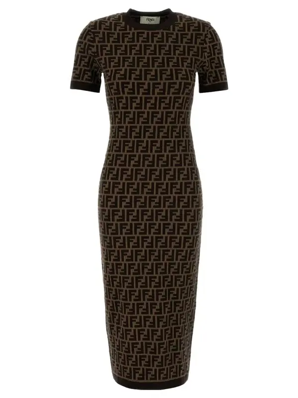 Fendi Ff Cotton Midi Dress - Brown