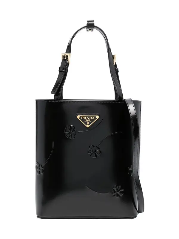 Prada Floral Embossed Leather Tote - Nero