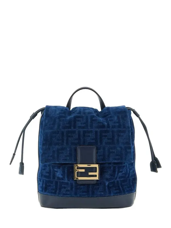 Fendi Ff Flocked Denim Backpack - Blue