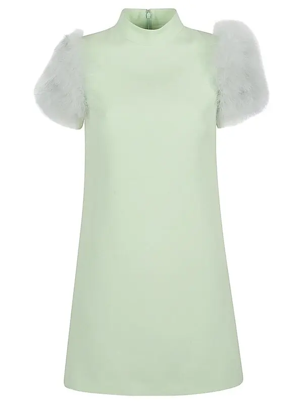 Valentino Garavani Wool And Silk Feathered Dress - Green