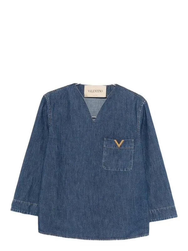 Valentino Garavani V Logo Signature Denim Blouse - Blue