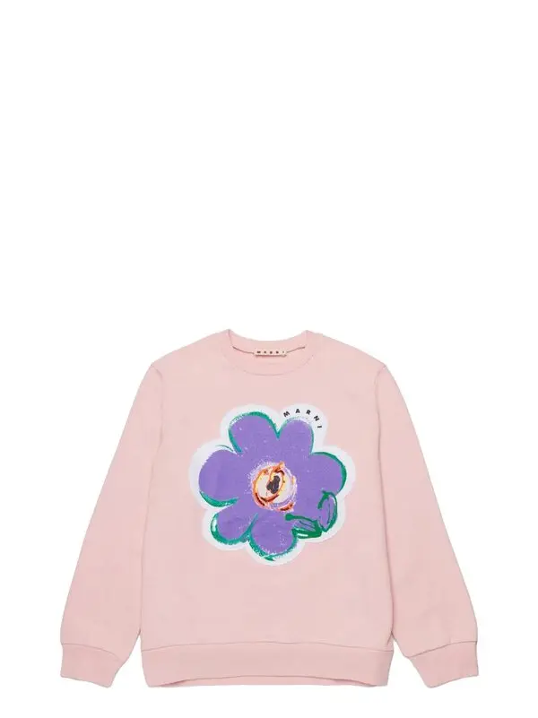 Marni Sweatshirt With Floral Logo - Pink