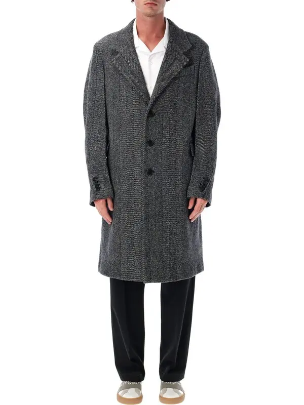 Givenchy Herringbone Wool Overcoat - Black