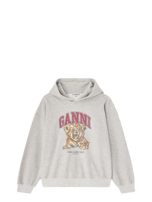 GANNI Margot Kitty Organic Cotton Hoodie - Grey